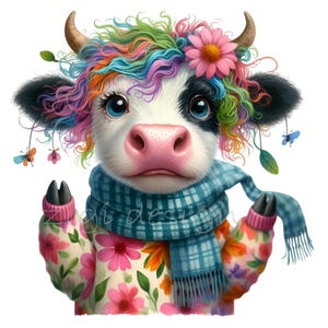12 Rainbow-haired Cow PNG Clipart Cute Floral Cow With Colorful Hair ...