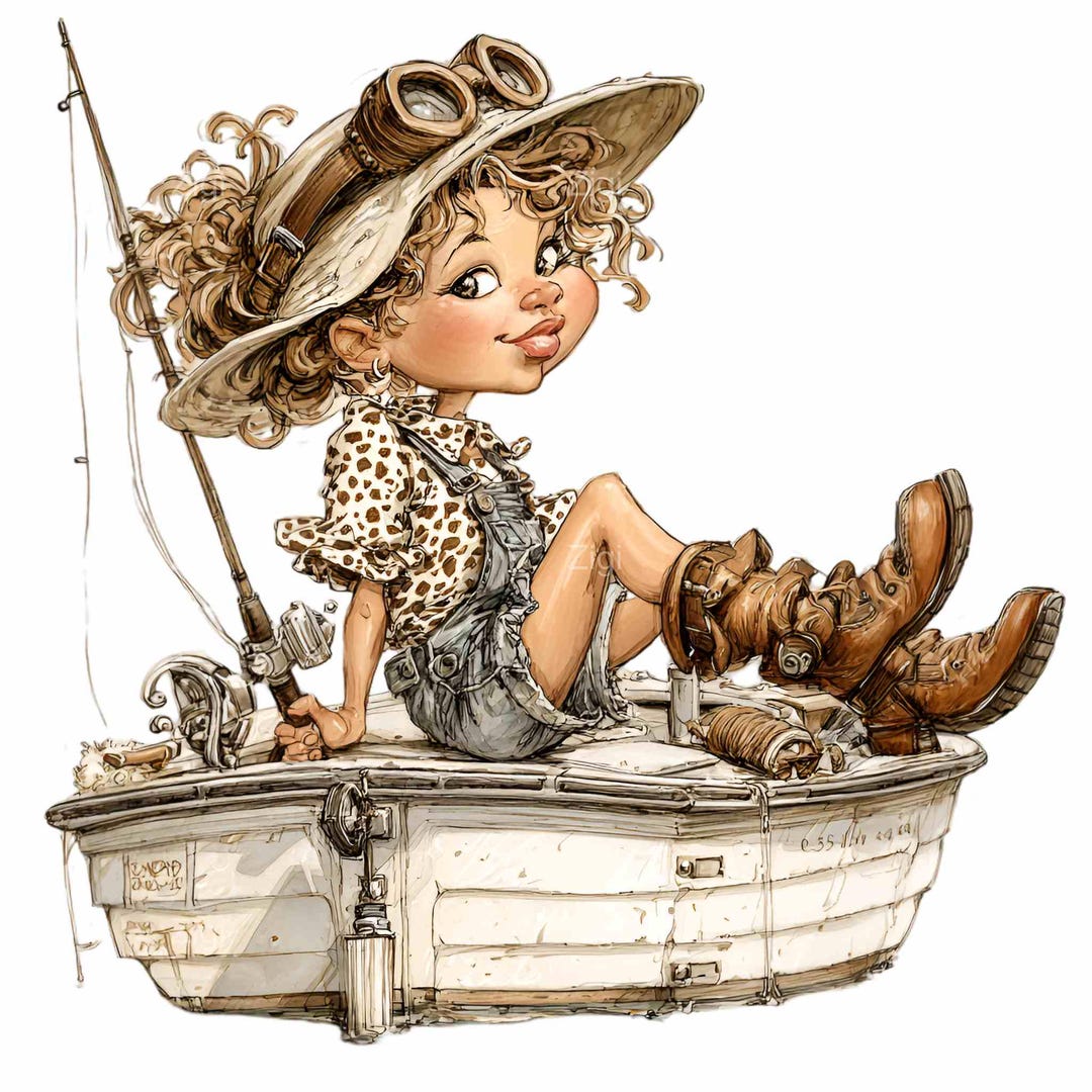 15 PNG Fishing Girl Clipart, Angler Kid Illustration, Adventure ...