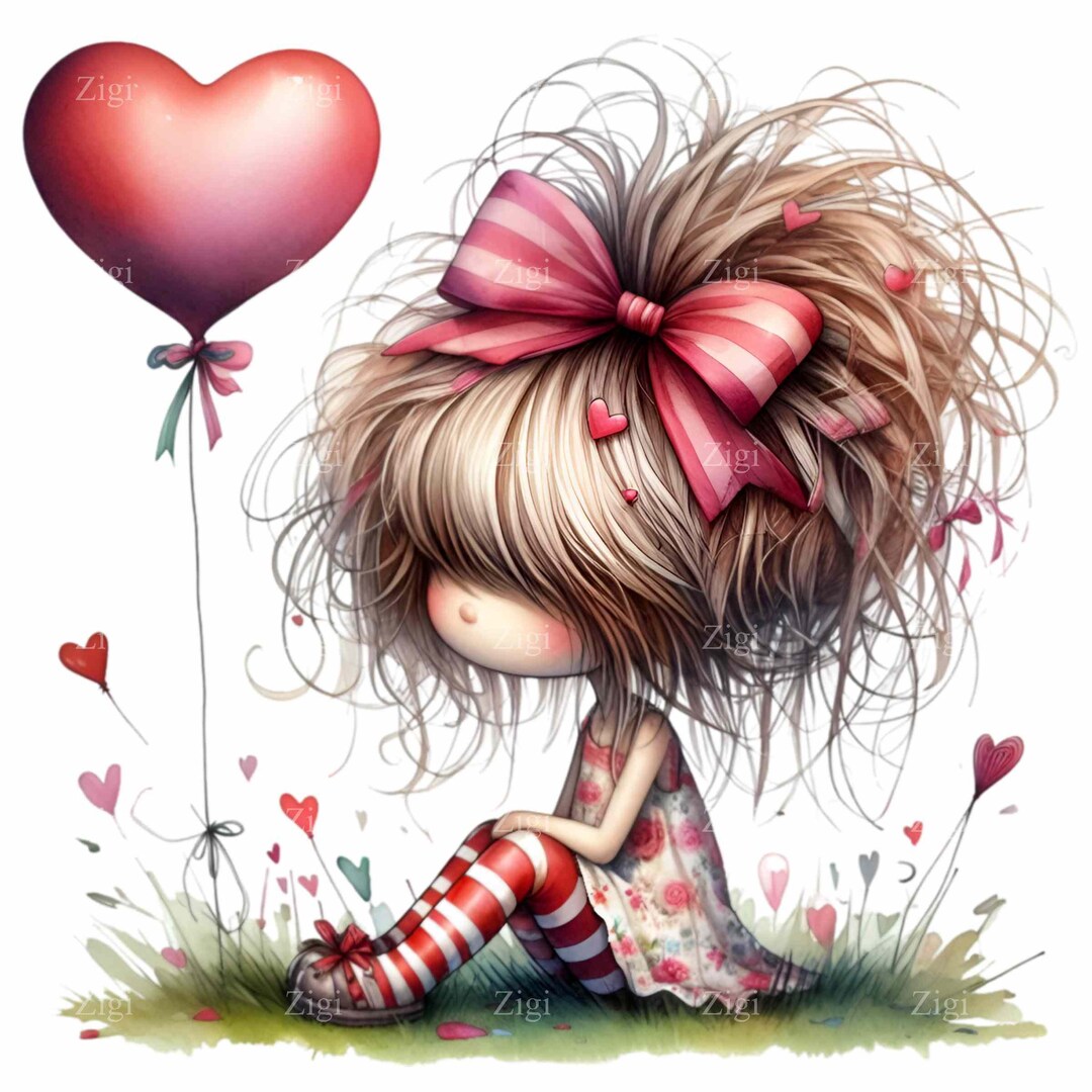 12 Girl With Heart Balloon PNG Clipart – Perfect for Valentine's Day ...