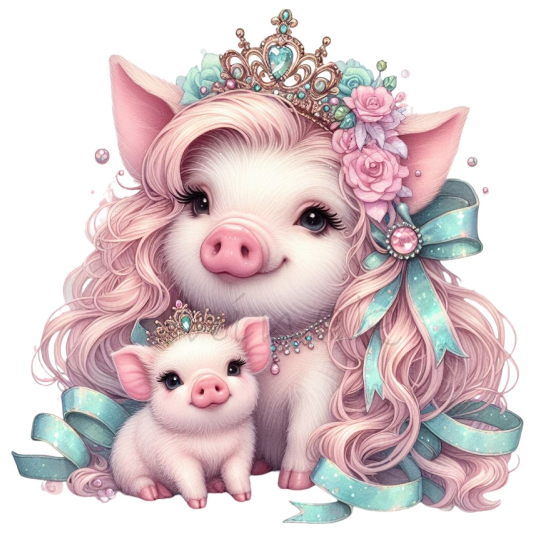 10 Royal Piglet Family PNG Clipart Elegant Mother and Baby Pig With ...