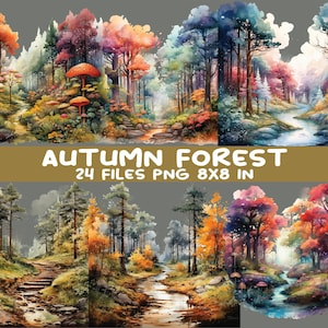 Autumn Forest Clipart PNG, Scenic Fall Pathway Illustration, 24 Digital ...