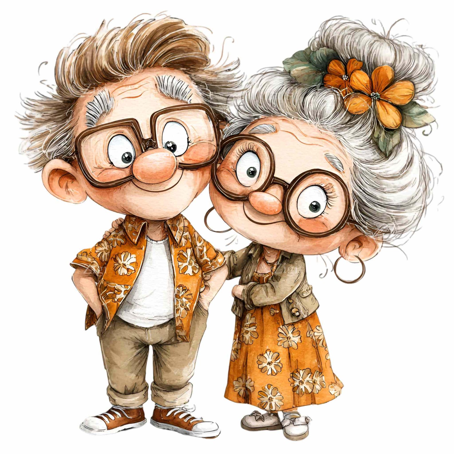 10 PNG Cute Elderly Couple Clipart – Grandpa & Grandma PNG – Whimsical ...