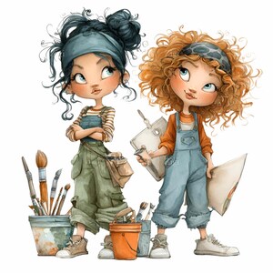 15 PNG Artist Girls Clipart – Creative PNG Set – Cute Kid Digital ...