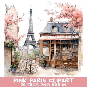 20 Paris PNG Clipart Bundle, Romantic French Café Clipart, Pink Paris ...