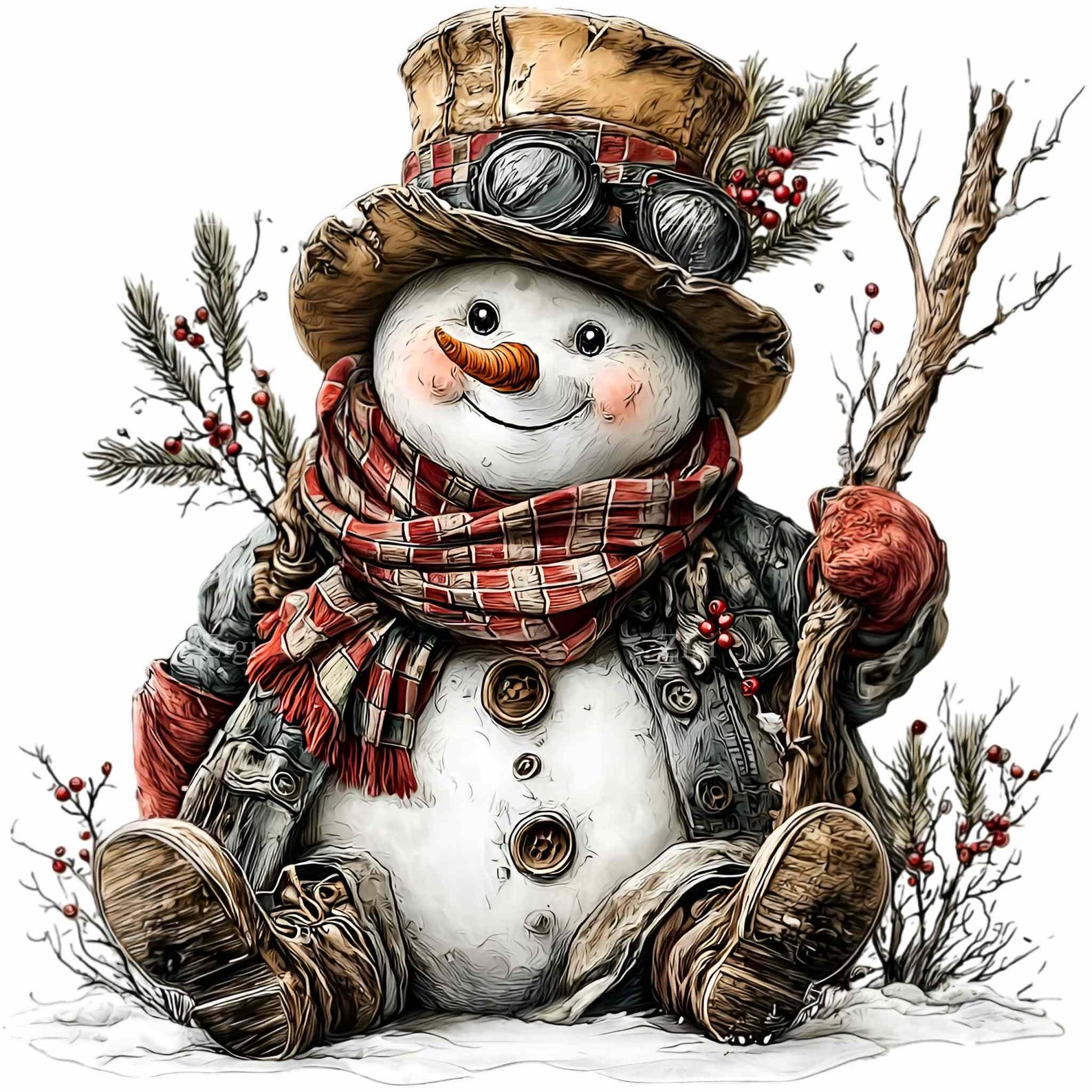 12 PNG Rustic Snowman Clipart, Vintage Winter Illustration - Etsy Canada