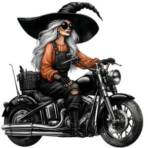 Biker Witch on Motorcycle Clipart 10 Cool Halloween Witch Illustration ...