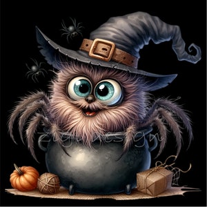 Cute Halloween Spider Clipart 12 PNG, Adorable Spider in Witch Hat ...