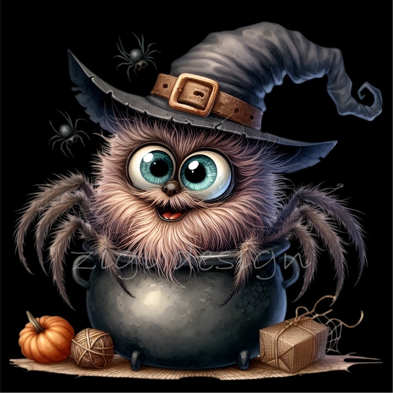 12 PNG Spider Clipart, Witch Cauldron Halloween, Spooky Autumn Graphics ...