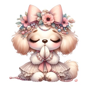 Puppy Clipart Praying 15 PNG Illustration of Cute Dog With Floral ...
