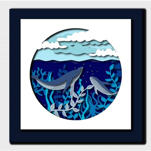 Whale Shadowbox 3D Paper Cut Layered Template Birthday Diorama ...