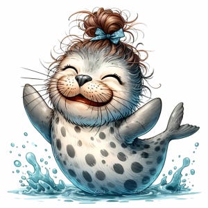 10 Playful Seal PNG Clipart With Fluffy Hair and Splashing Water ...