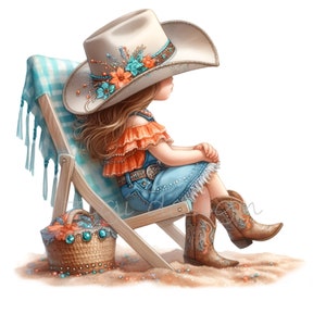 Cowgirl Clip Art, 10 PNG Summer Beach Chair Clipart, Turquoise Girl ...