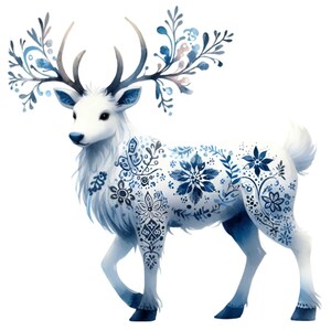 15 PNG Floral Deer PNG Clipart - Elegant Reindeer With Blue Watercolor ...