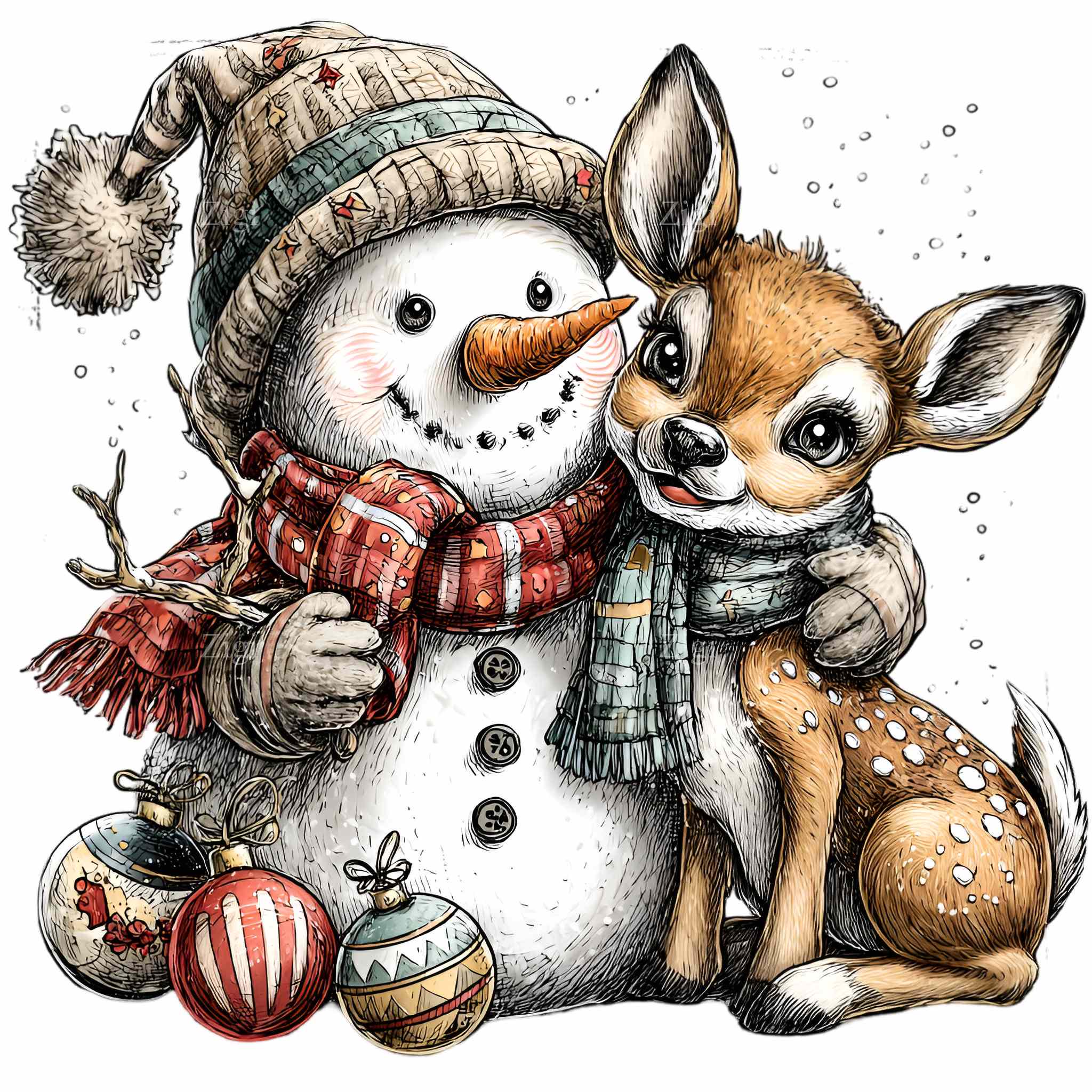 10 PNG Winter Friends – Snowman and Deer PNG Clipart – Christmas Art ...