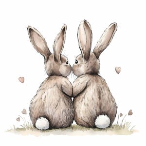 14 Bunny Couple PNG Clipart - Watercolor Style Rabbits With Hearts ...