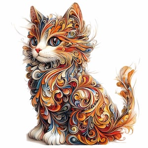 11 Cat Swirl Art PNG Clipart, Colorful Abstract Cat Illustration ...