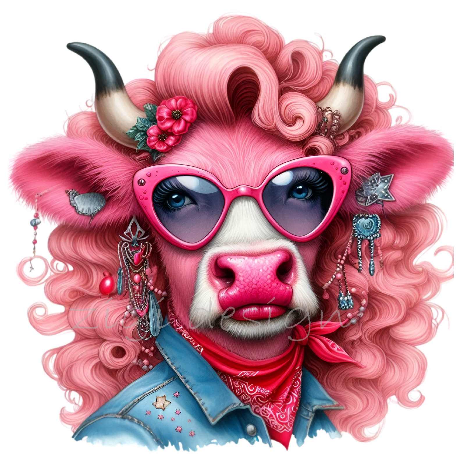 Glamorous Pink Cow Digital Clipart 12 PNG Cute Cow Illustration With ...