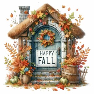 Happy Fall Door PNG Clipart With Autumn Leaves and Pumpkin, 10 Rustic ...