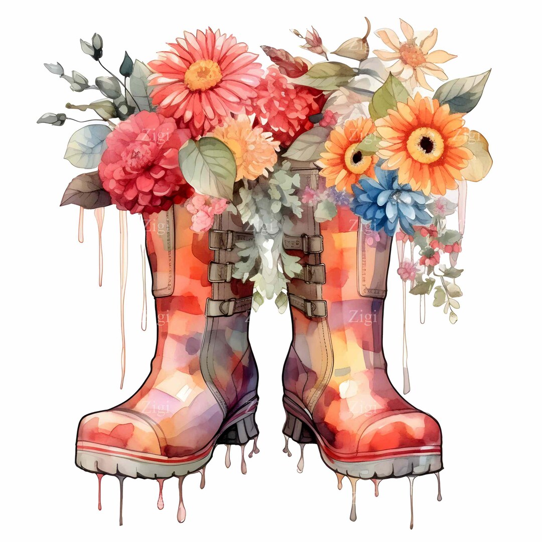 24 Floral Rain Boots PNG Clipart - Watercolor Style Design - Vibrant ...