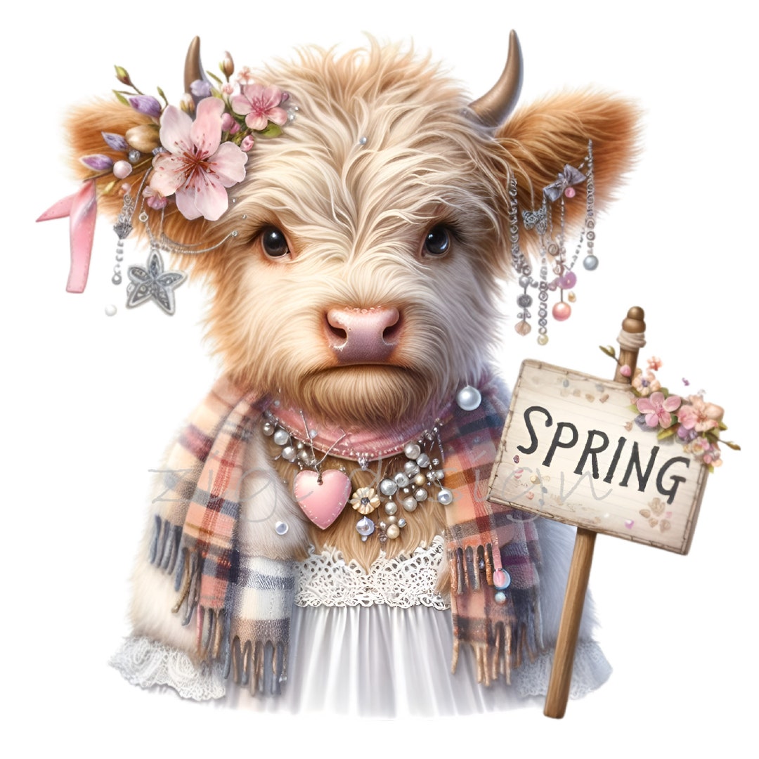 12 Highland Cow PNG, Elegant Spring Cow With Floral Crown, Farmhouse ...