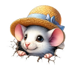 Charming Mouse Clipart 12 PNG Cute Mouse in Straw Hat and Bow Tie High ...