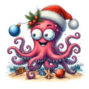 12 PNG Santa Octopus PNG – Funny Christmas Octopus Clipart – Beach ...