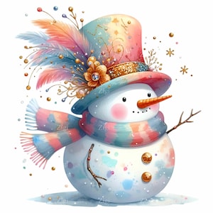 12 Colorful Snowman With Striped Hat PNG Clipart. Festive Snowman ...