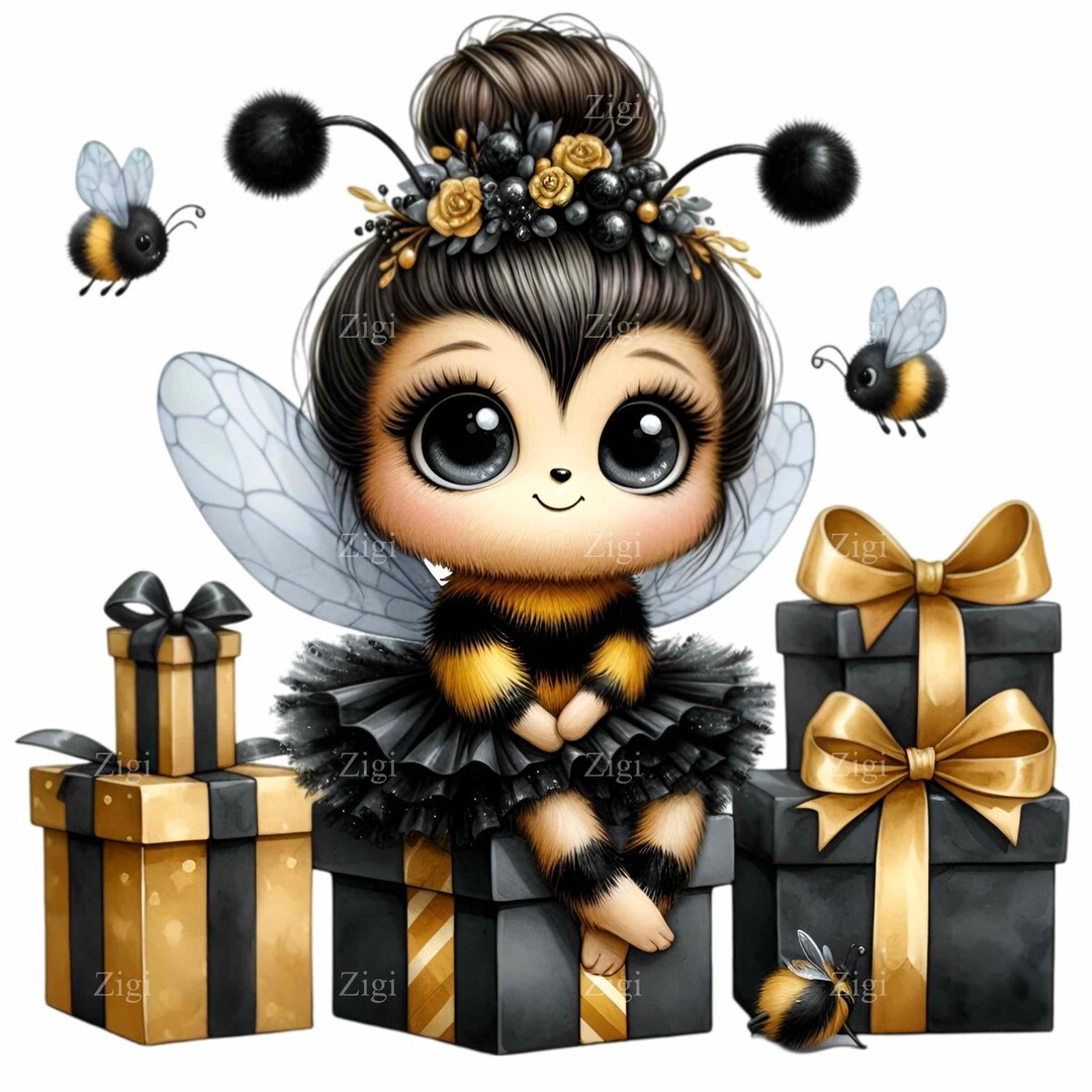Cute Bee Ballerina With Gifts PNG Clipart, 12 Adorable Bumblebee in ...
