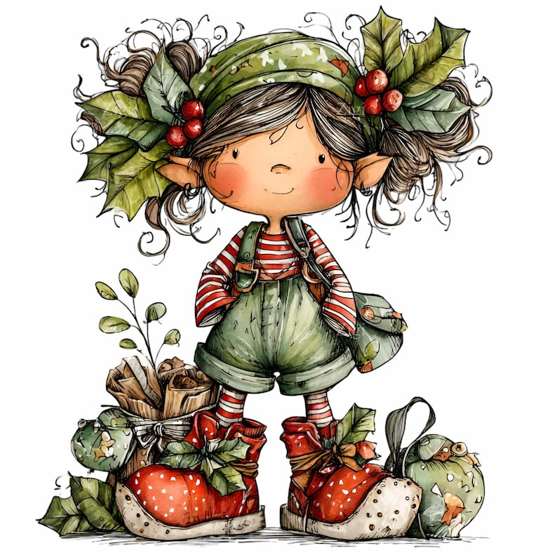 10 PNG Christmas Elf Girl PNG Clipart – Cute Holiday Digital Art for ...
