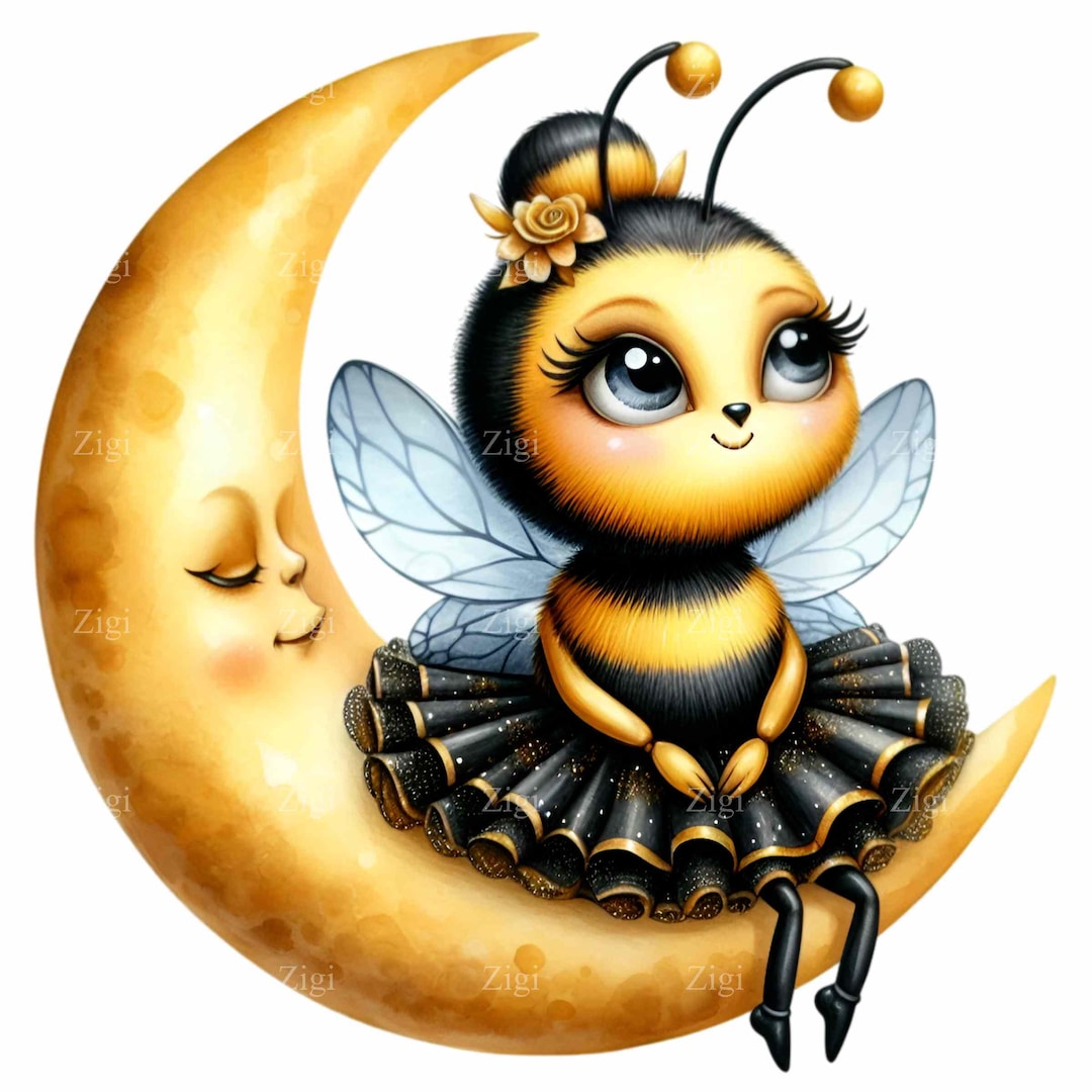 10 PNG Ballerina Bee, Moon Celestial Clipart, Whimsical Nursery Graphic ...