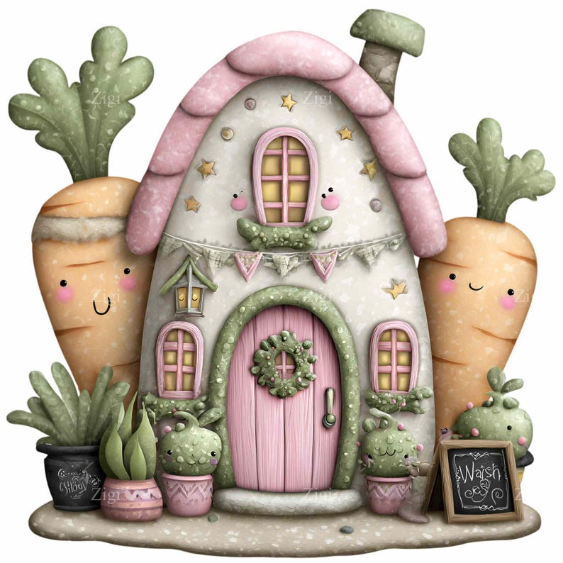 20 PNG Carrot House Clipart – Cute Vegetable House PNG – Kawaii Garden ...