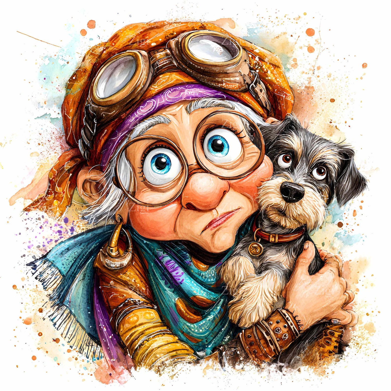 25 JPEG Whimsical Grandma With Dog – Cute JPG Clipart – Cartoon ...