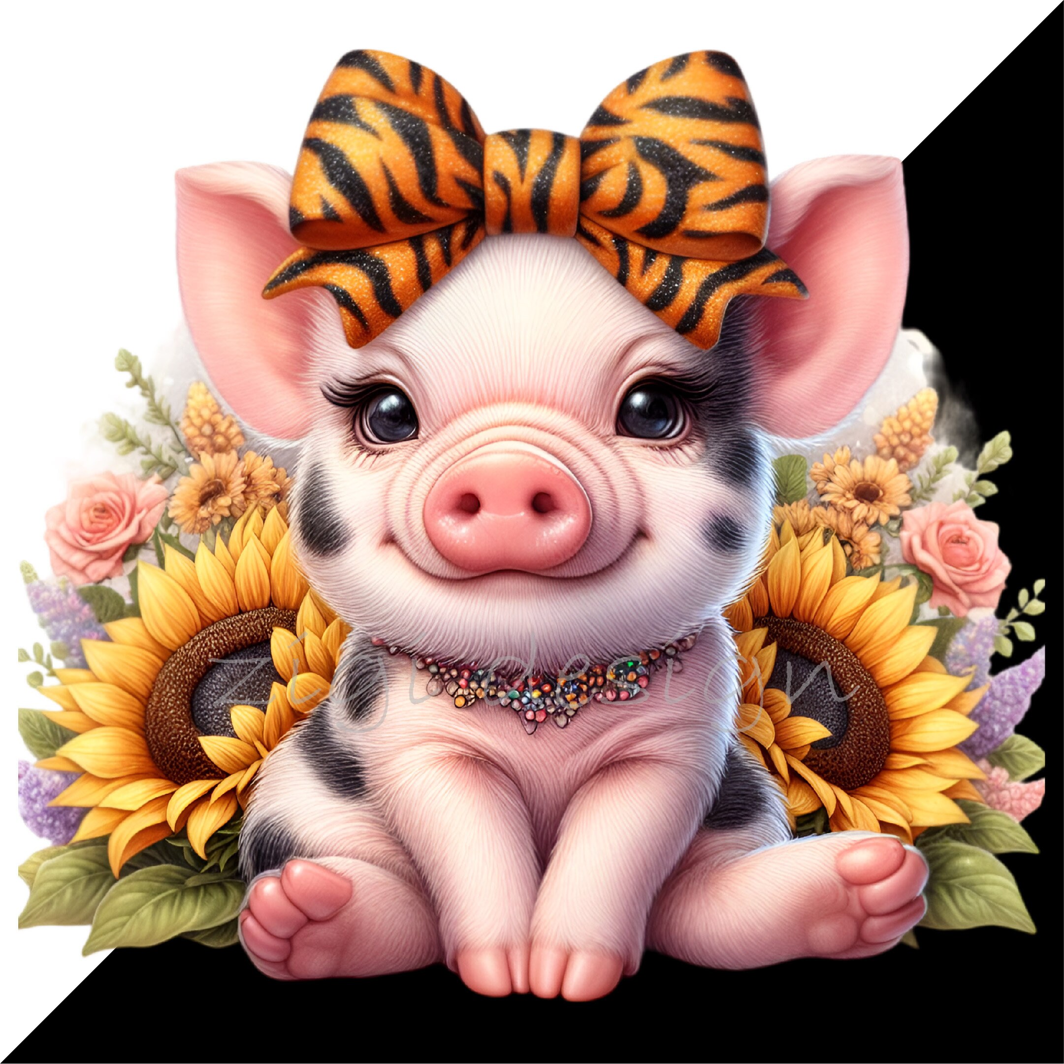Pig Clip Art, Animal Print Bow Clipart, 12 PNG Piglet Sunflowers ...