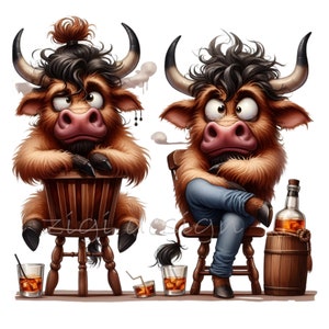 Drunk Cow Clipart, 12 PNG Bull Alcohol Humorous Funny Cartoon Images ...