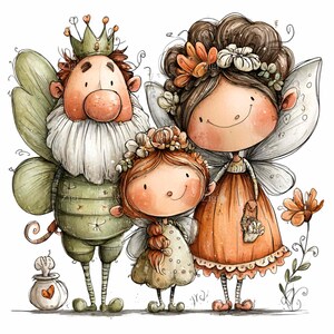 15 PNG Garden Fairy Family Clipart, Rustic Forest Trio Vintage Fantasy ...