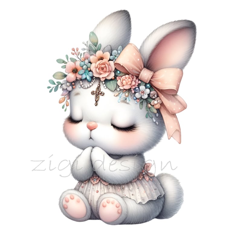 12 PNG Prayer Bunny Clipart – Cute PNG Illustration – Christian Nursery ...