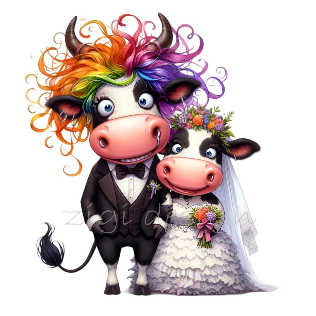 12 Cute Wedding Cows PNG Clipart, Bride and Groom Cows Digital Download ...