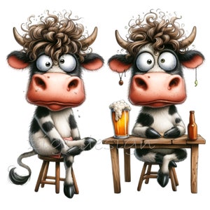 Cow Drinking Beer Comics Animal 15 PNG Funny Beer Lovers Illustration ...