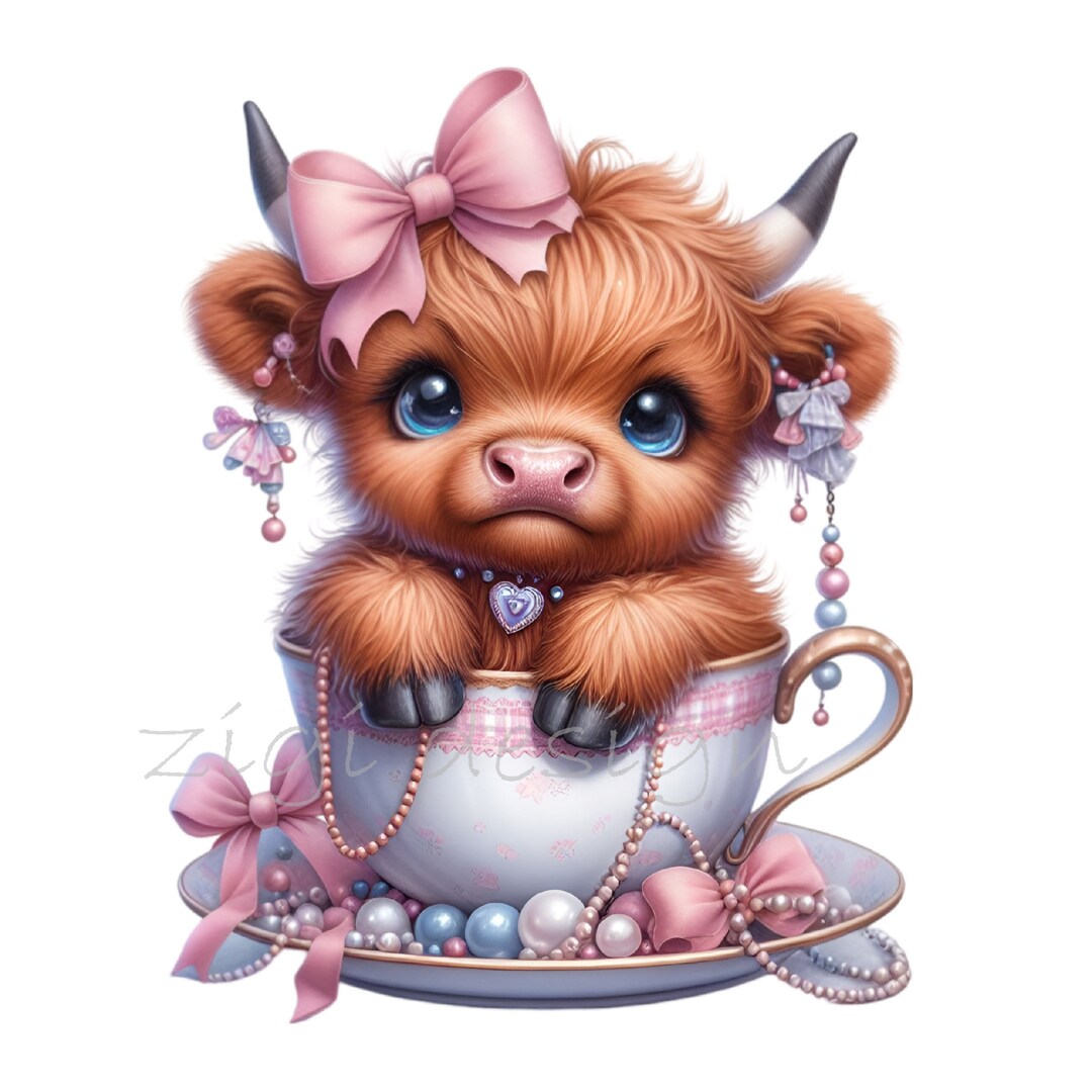 12 PNG Teacup Calf – Cute Highland Cow Clipart – PNG for Nursery Prints ...