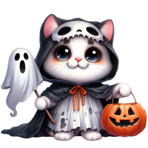 Halloween Ghost Kitten Clipart Cute Kitten in Ghostly Cloak With ...