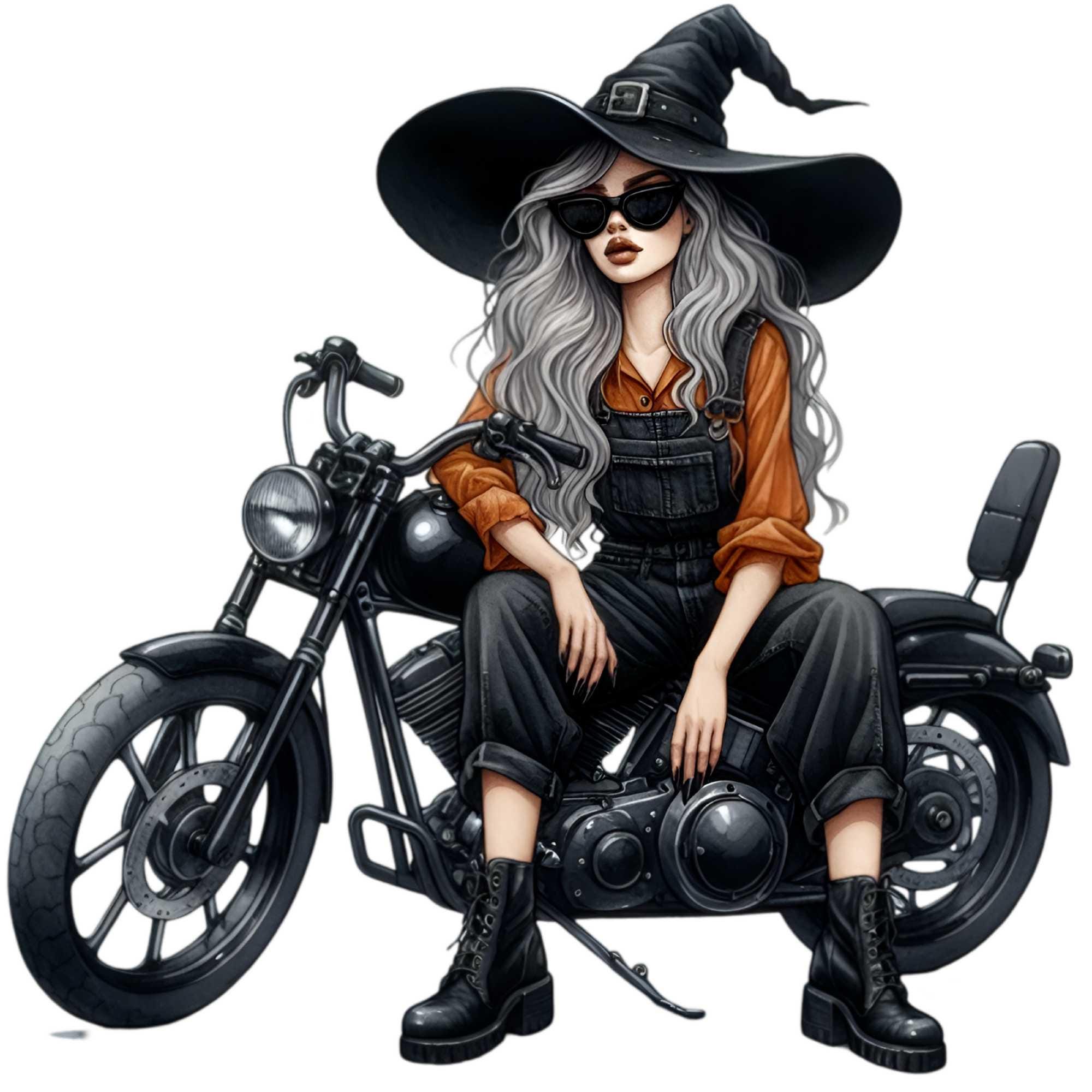 14 PNG Motorcycle Witch Clipart – Halloween PNG – Biker Witch Art for ...