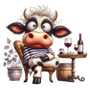 Comics Cow Drinking Wine 12 PNG Vineyard Barrel Funny Cartoon ...