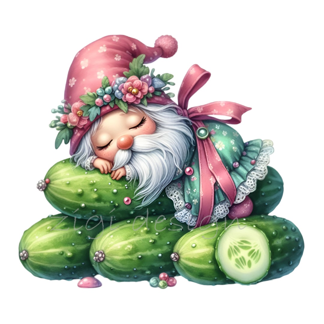 10 Cucumber Gnome PNG Clipart – Cute Sleeping Gnome With Green Dress ...