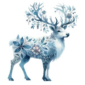 15 PNG Floral Deer PNG Clipart - Elegant Reindeer With Blue Watercolor ...