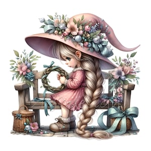 Girl Clipart, Gnome Clip Art, 10 PNG Spring Floral Pastel Colors ...