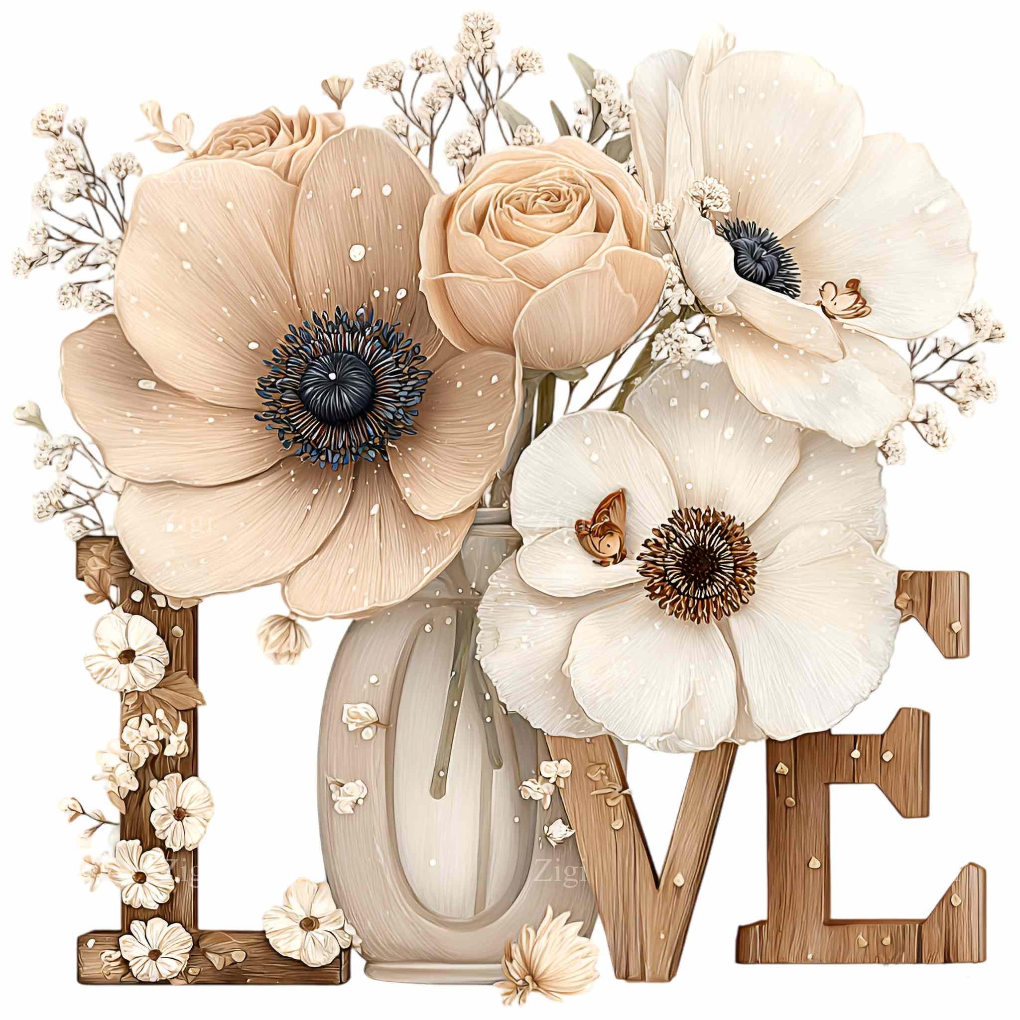 15 PNG Love Floral Clipart – Neutral Flower Bouquet Typography With ...