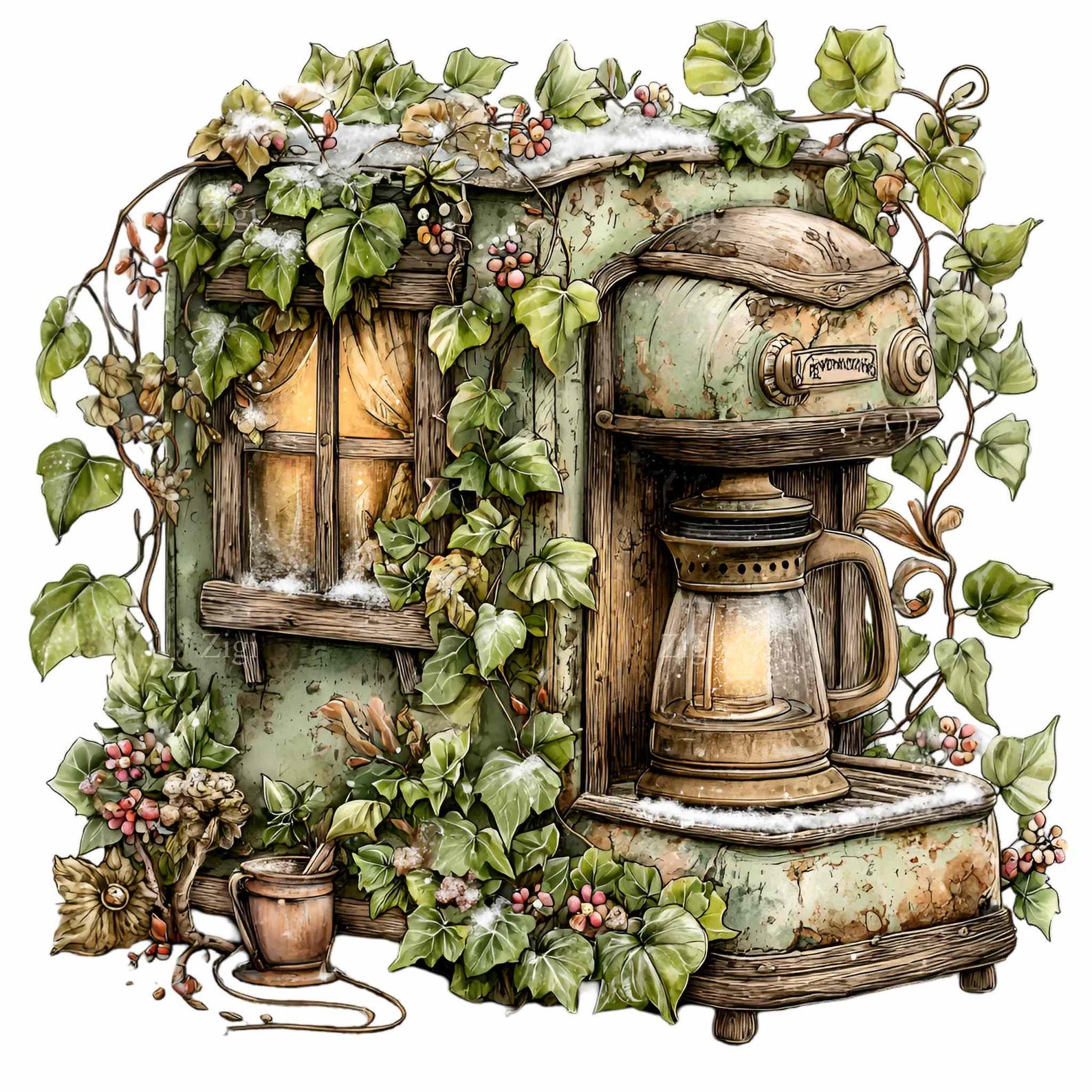 12 PNG Floral Coffee Machine Vintage Maker Clipart Sublimation - Etsy