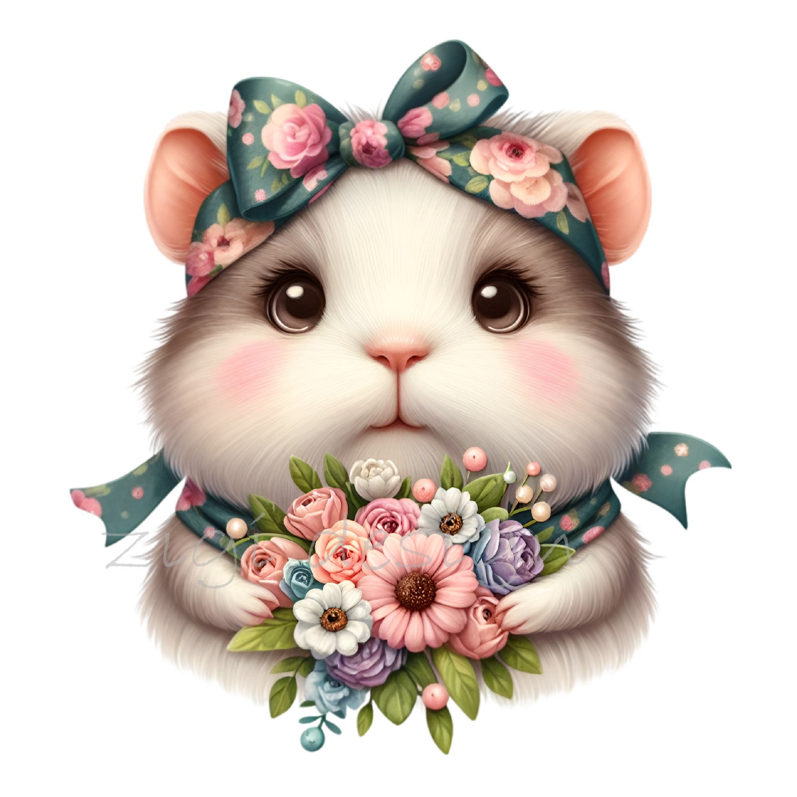 12 PNG Floral Guinea Pig Clipart – Pet Illustration With Bow and ...
