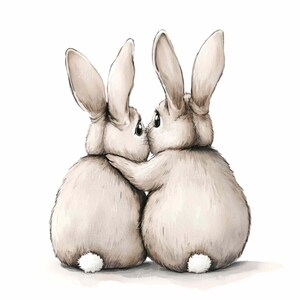 20 Romantic Bunny Couple PNG Clipart - Watercolor Rabbits With Floral ...