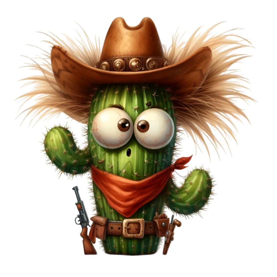 15 PNG Cowboy Cactus PNG Clipart - Funny Desert Cactus With Hat, Guns ...